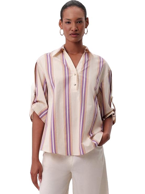 EXQUISE Exquise Striped Cotton Elastane Blouse